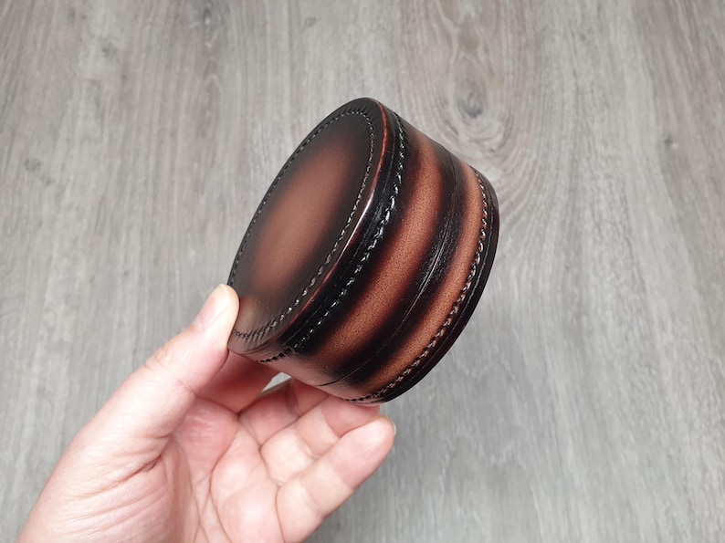 Round Leather Case, Round Leather Box, Round Jewelry Box, Headphones ...