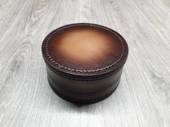 Round Leather Case Round Leather Box Round Jewelry Box | Etsy