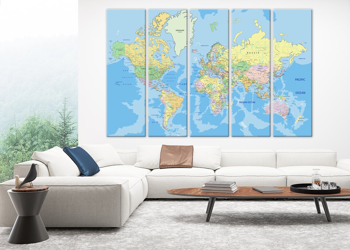 Large World Map Detailed political World map Extra large map | Etsy