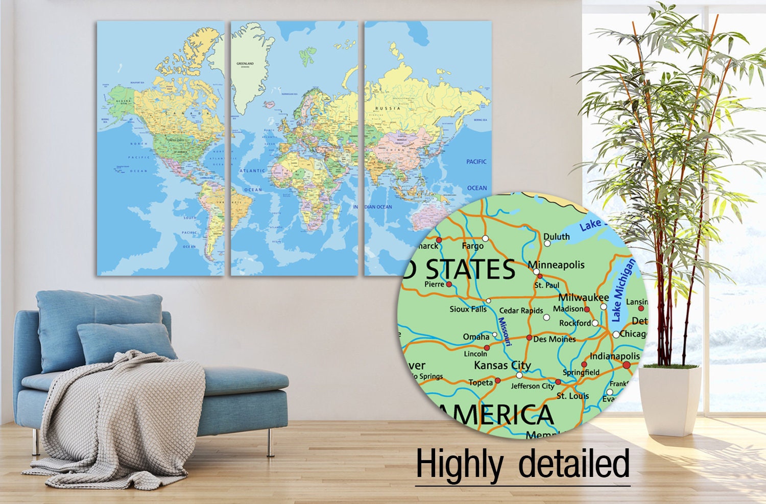 Large World Map Detailed political World map Extra large map | Etsy