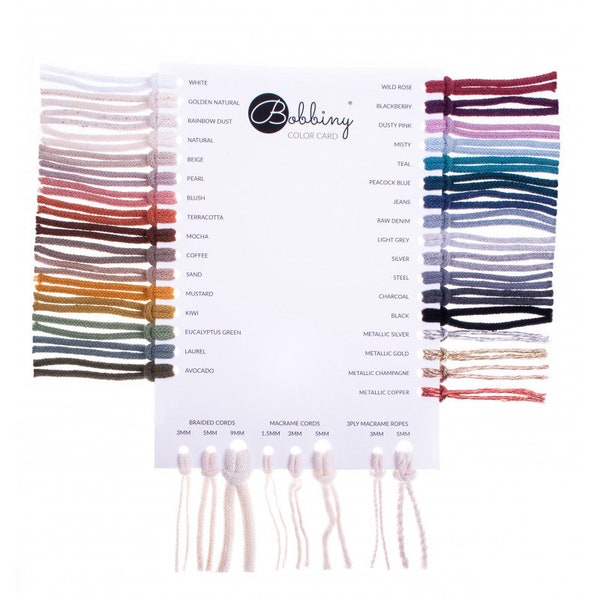Color Chart for Cords - Etsy