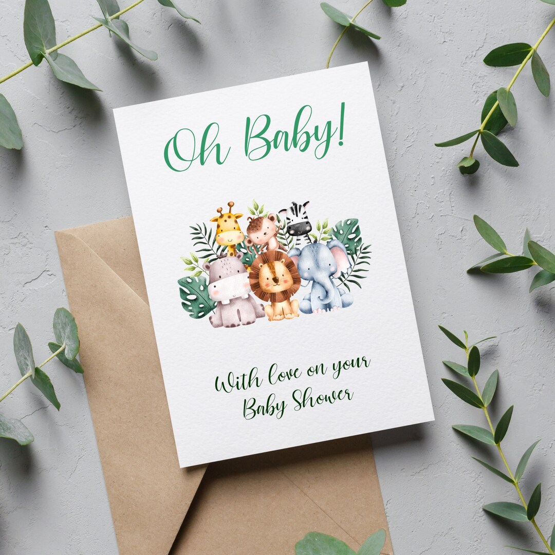 A5 Jungle Animal Themed Safari Baby Shower Card & Envelope Optional ...
