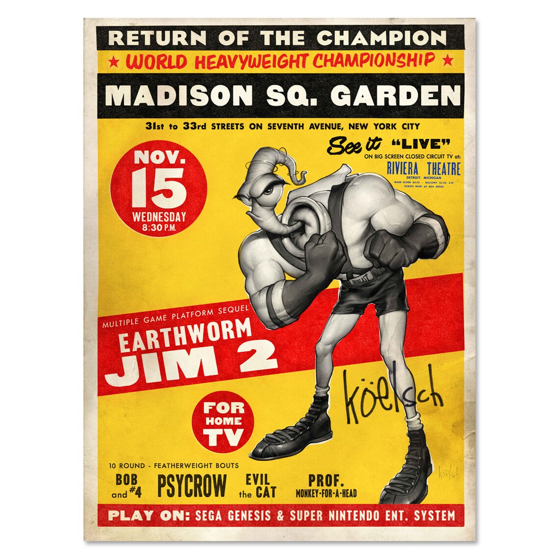 Earthworm Jim 18x24 signed poster by artist Mike Koelsch | Etsy