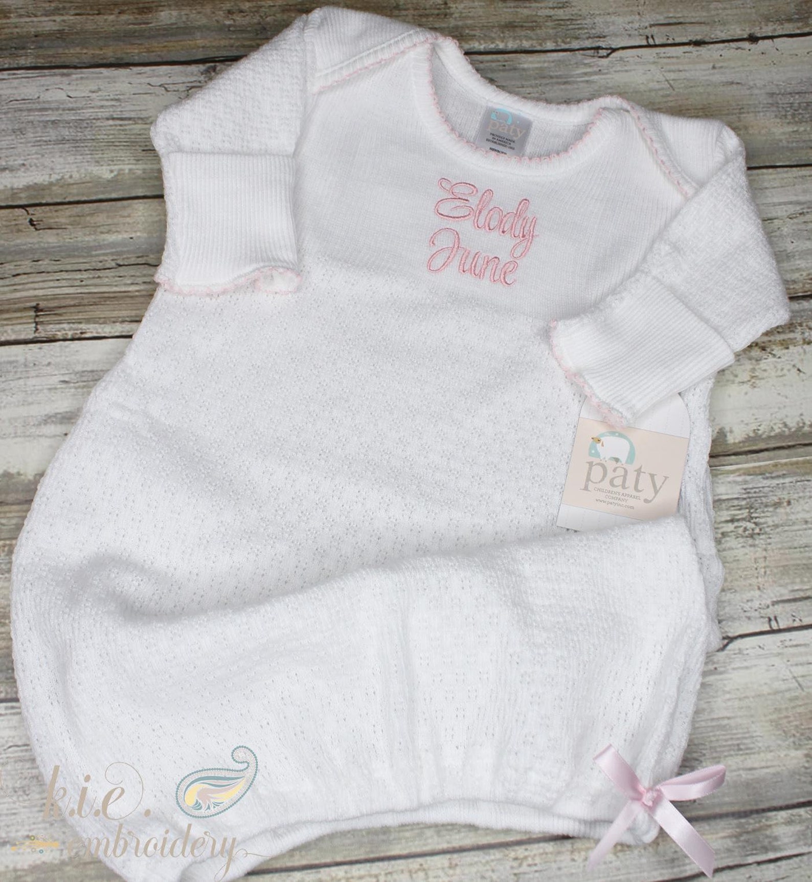Monogrammed Paty Knit Baby Gown: Pink Picot Trim, Coming Home Outfit - Etsy