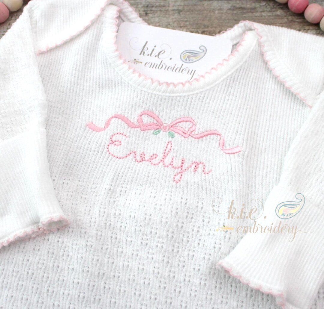 Monogrammed Paty Knit Baby Gown: Pink Picot Trim, Coming Home Outfit - Etsy