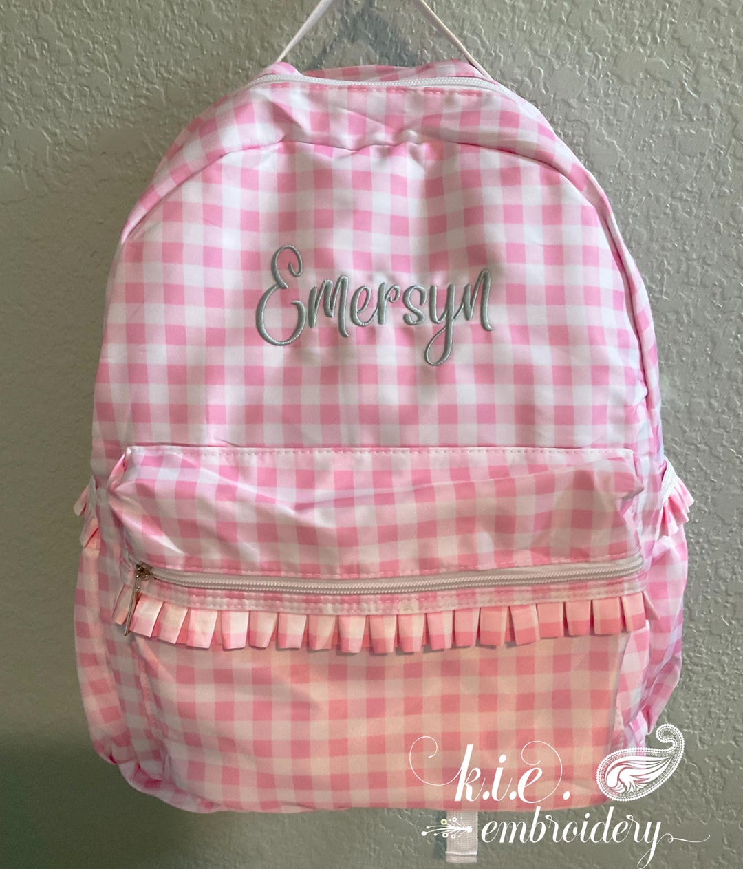 Monogrammed Pink Gingham Backpack: Personalized Children's Travel Bag ...