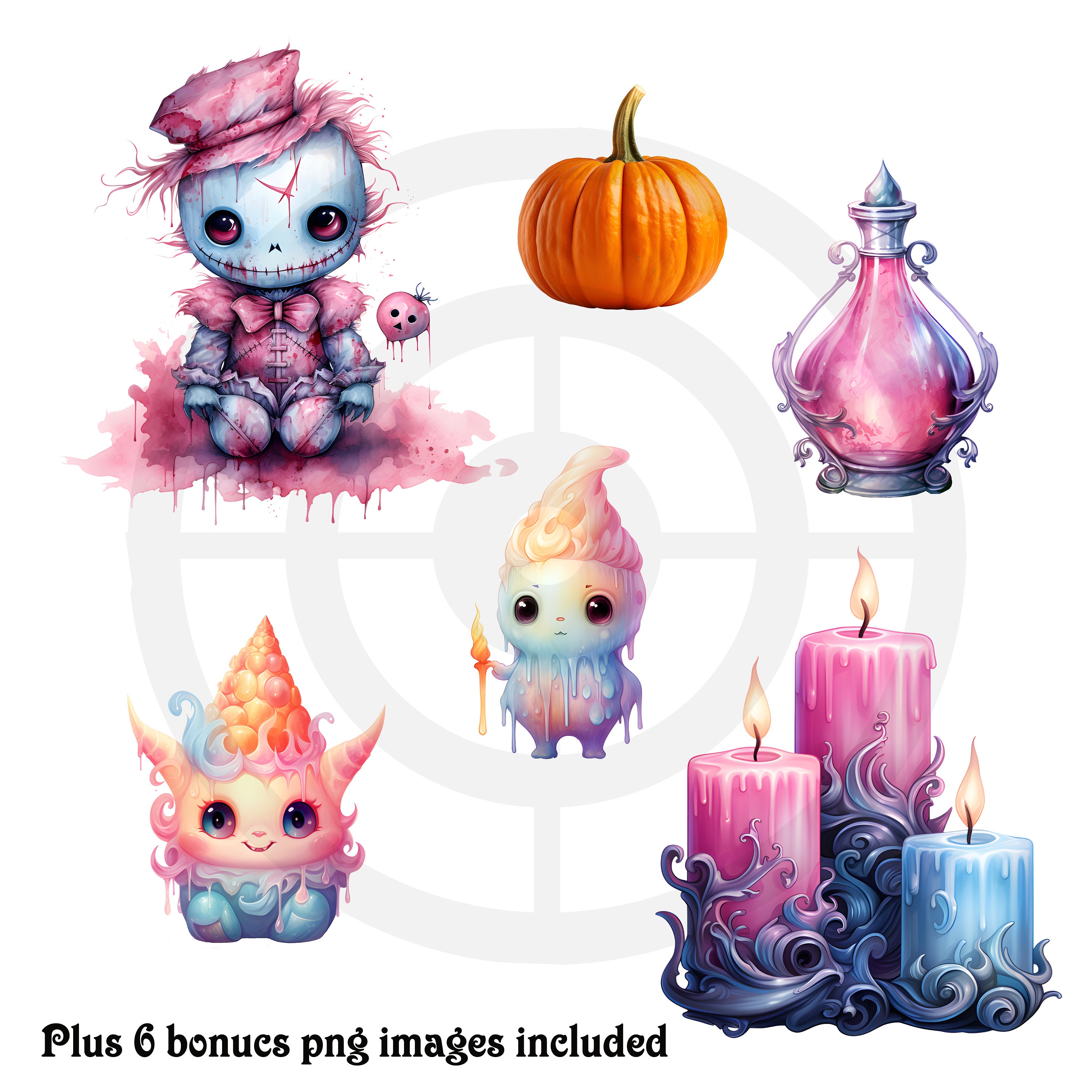 Pastel Halloween Collection Clipart, 50 PNG Clipart Bundle, Pastel Goth ...