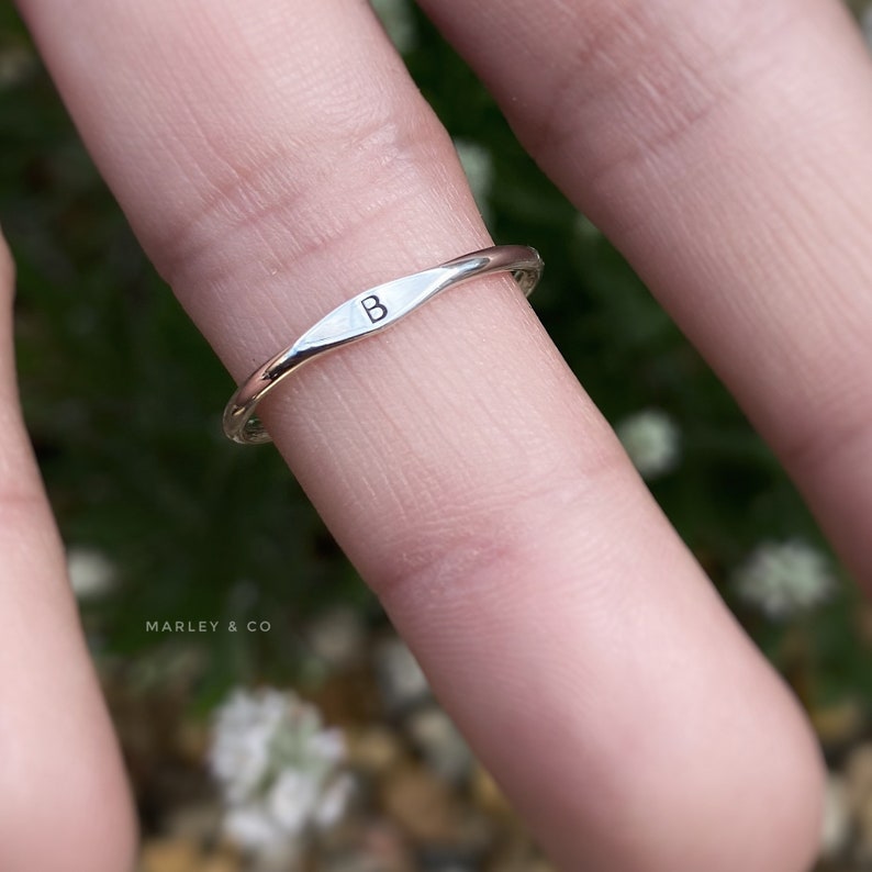 Silver Initial Ring Sterling Silver Personalised Stacking - Etsy UK