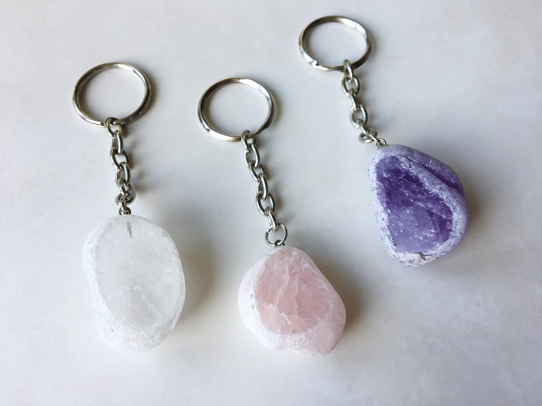 Keyring • Gemstone • Rock Crystal Rose Quartz Amethyst - Etsy