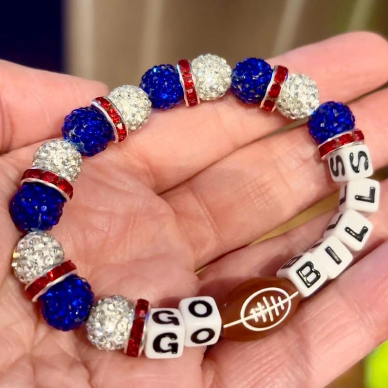 Buffalo Bills Football Beaded Bracelet NFL Inspired Sparkly Bling - Etsy