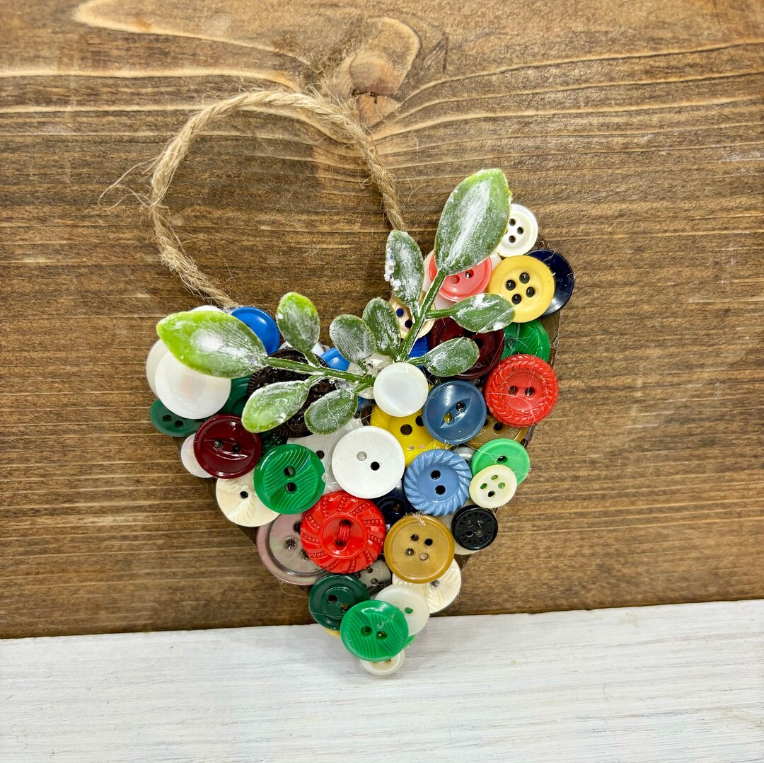 Button Ornament Vintage Repurposed Buttons Hanging Decor Folk Heart ...