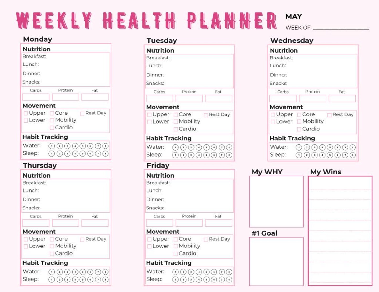Weekdays Only - Weekly Health Planner, Workout Tracker, Nutrition ...