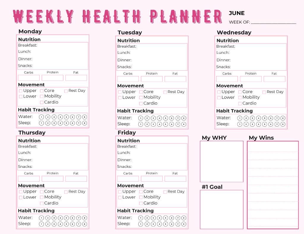 Weekdays Only - Weekly Health Planner, Workout Tracker, Nutrition ...