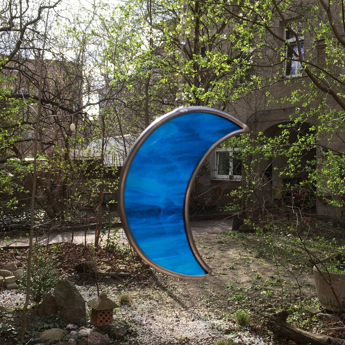 Moon in Glass Royal Blue With Lead Crystal Pendant - Etsy