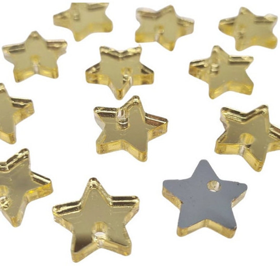 20 Pcs 14mm Laser Cut Gold Mirrored Acrylic Stars With or Without 2mm ...
