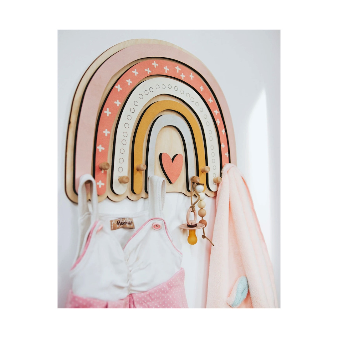 Rainbow Wall Hanger, Baby Girl Room Wall Decor, Nursery Wooden Hooks ...