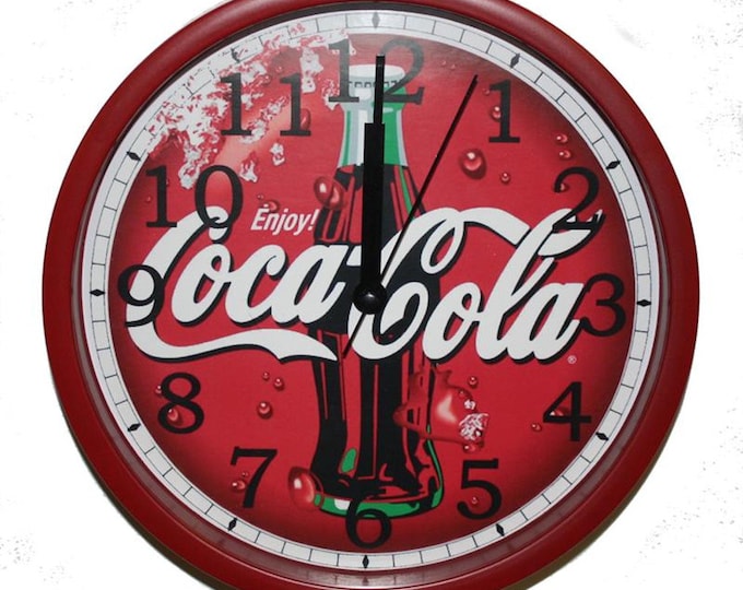 Vintage Coca Cola coke Wall Clock Stamped Steel Quartz Clockwork bright ...