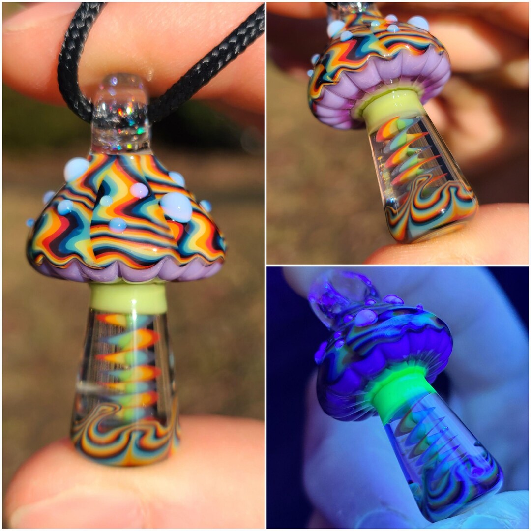 Trippy Drippy Linework Mushroom Glass Pendant - Etsy