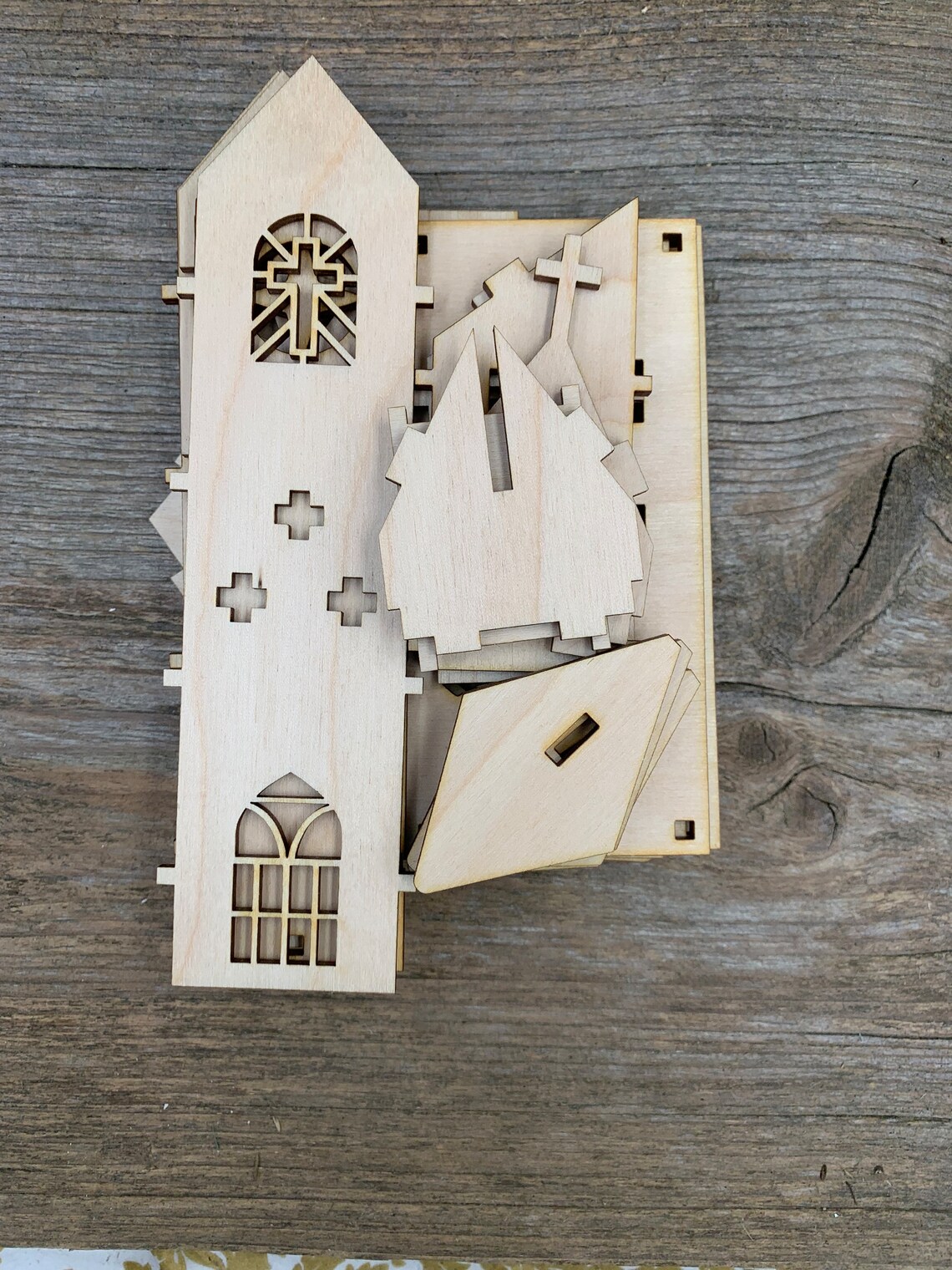 DIY Wooden Church Kit Miniature Church Model Unfinished Craft Christmas ...