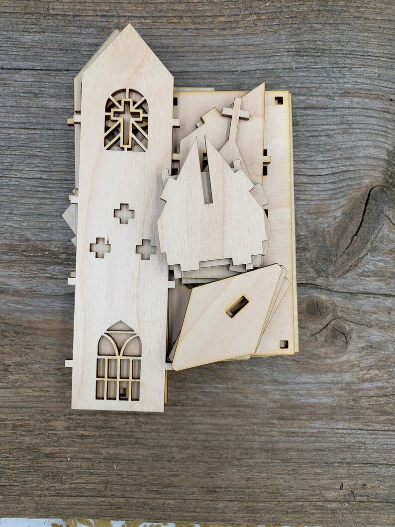 DIY Wooden Church Kit Miniature Church Model Unfinished Craft Christmas ...