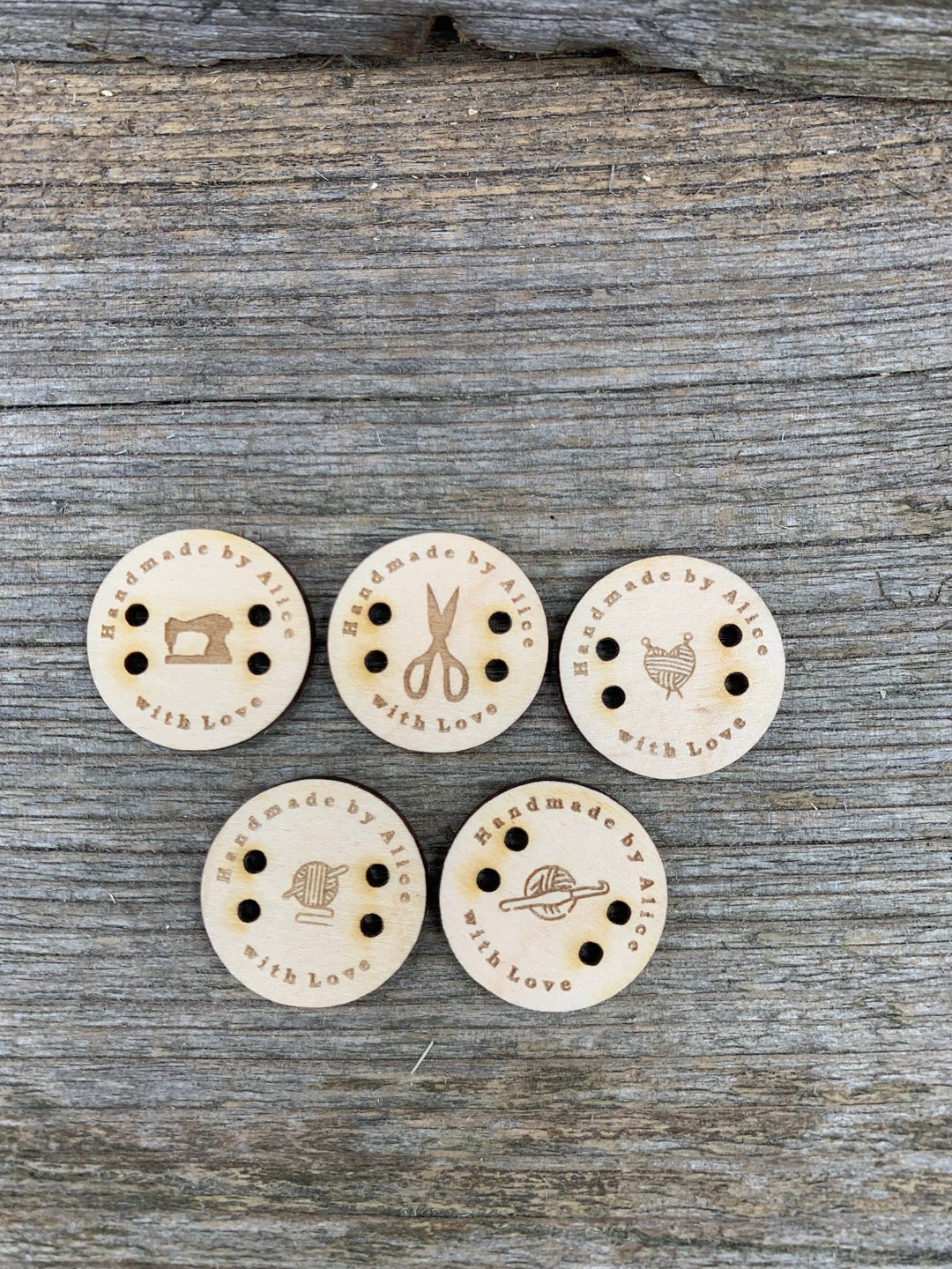 Personalized Wooden Buttons, Handmade Labels, Knitting, Personalized ...