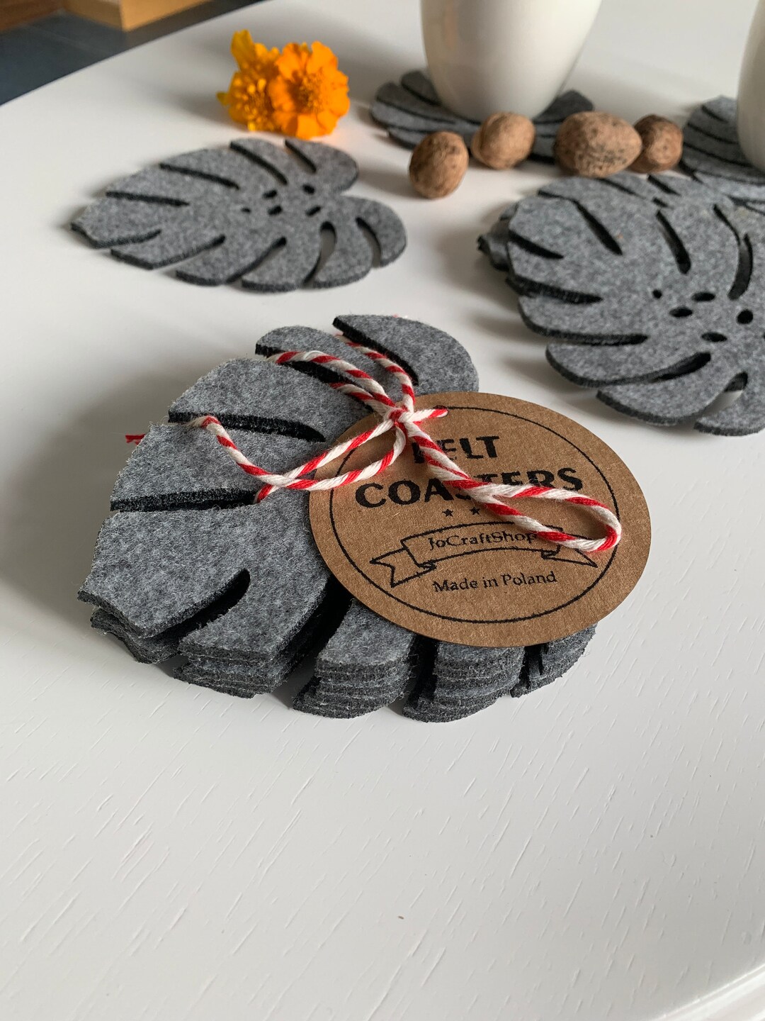 Monstera Tropical Leaf Felt Coasters, Set of 6 Felt Drink Coasters - Etsy