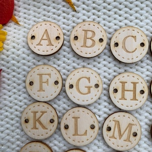 Wooden Letter Buttons, Alphabet, Tags, 3 Cm - 1.18", Natural Wood ...