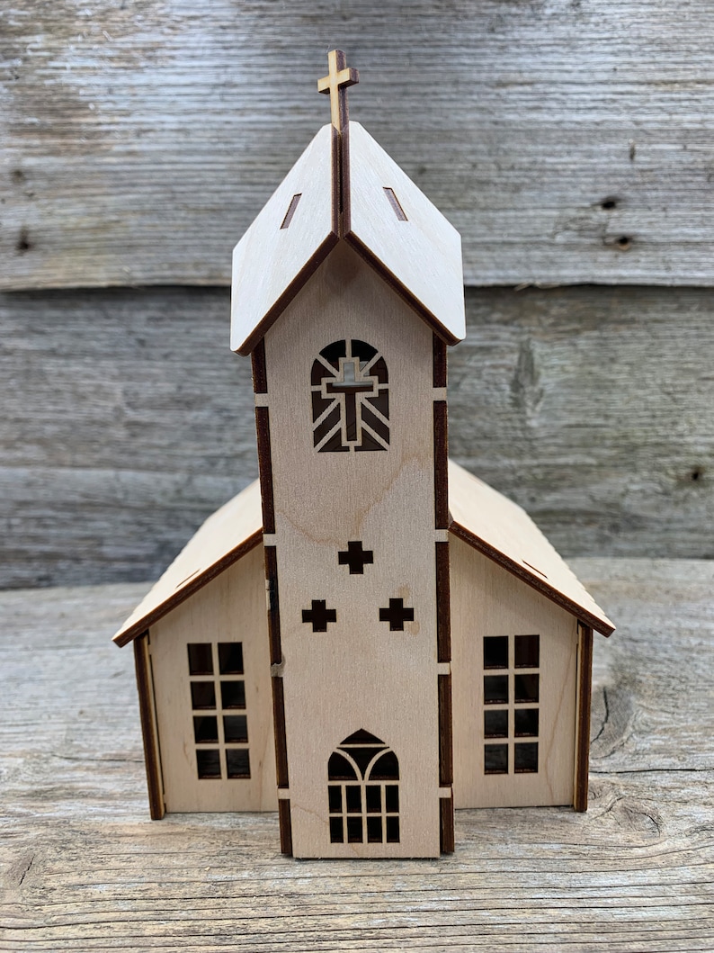 DIY Wooden Church Kit Miniature Church Model Unfinished Craft Christmas ...