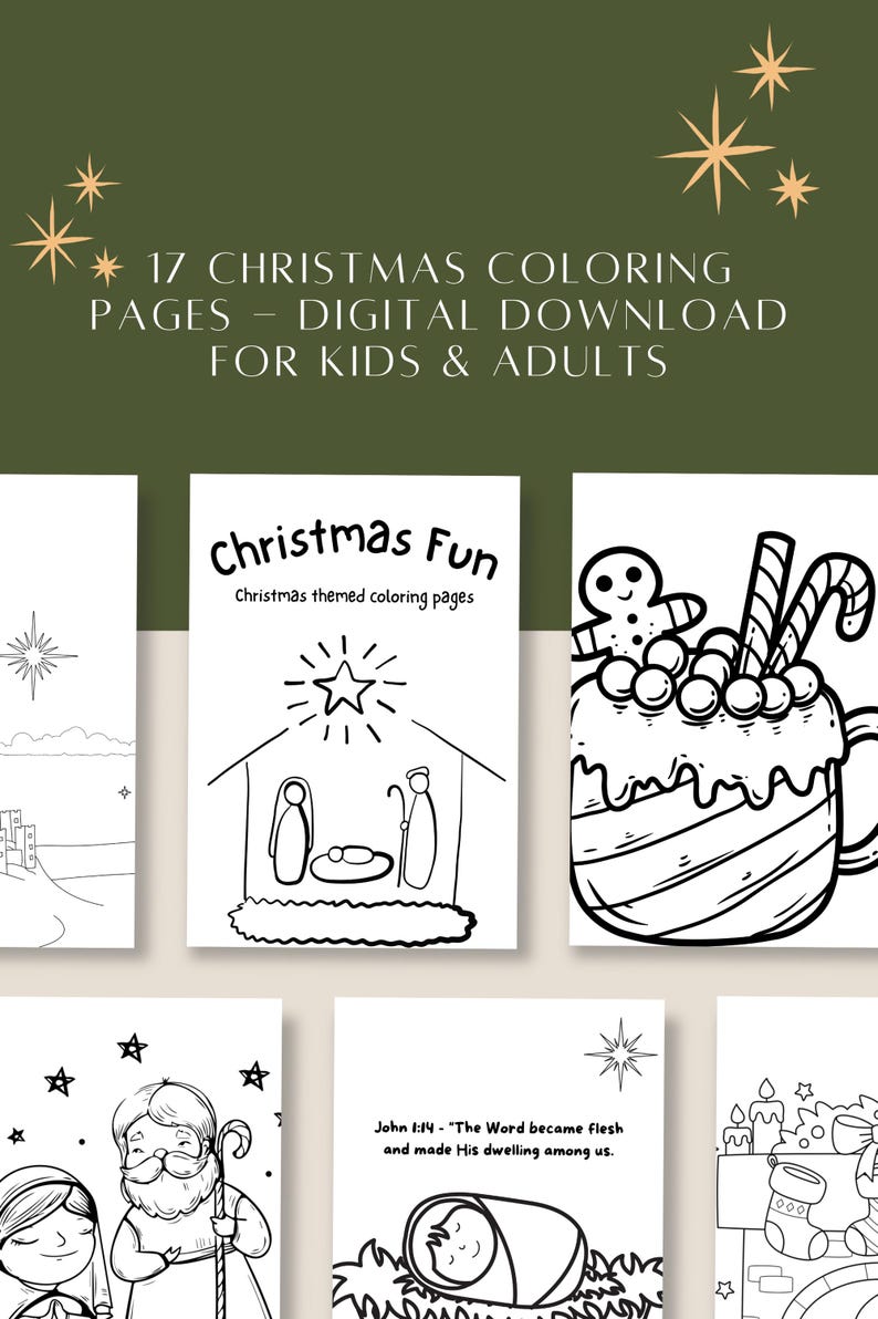 17 Christmas Coloring Pages - Digital Download for Kids and Adults ...
