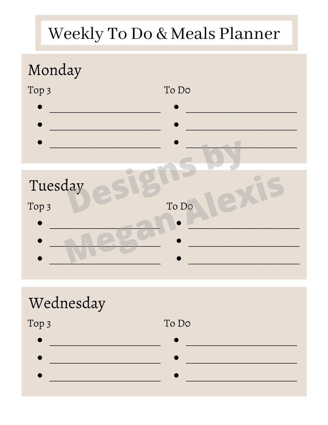 Weekly Planner Printable | To-do List & Meal Plan Sheet | Easy Digital ...