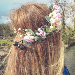 Pink Cherry Blossom Crown, Wedding Crown, Lush Tropical Crown, Rustic ...