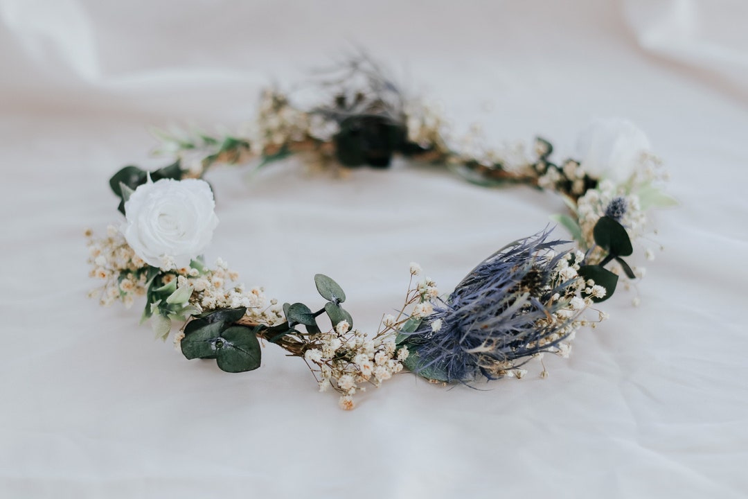 Real Dried Thistle Crown, Dried Eucalyptus and Preserved White Roses ...