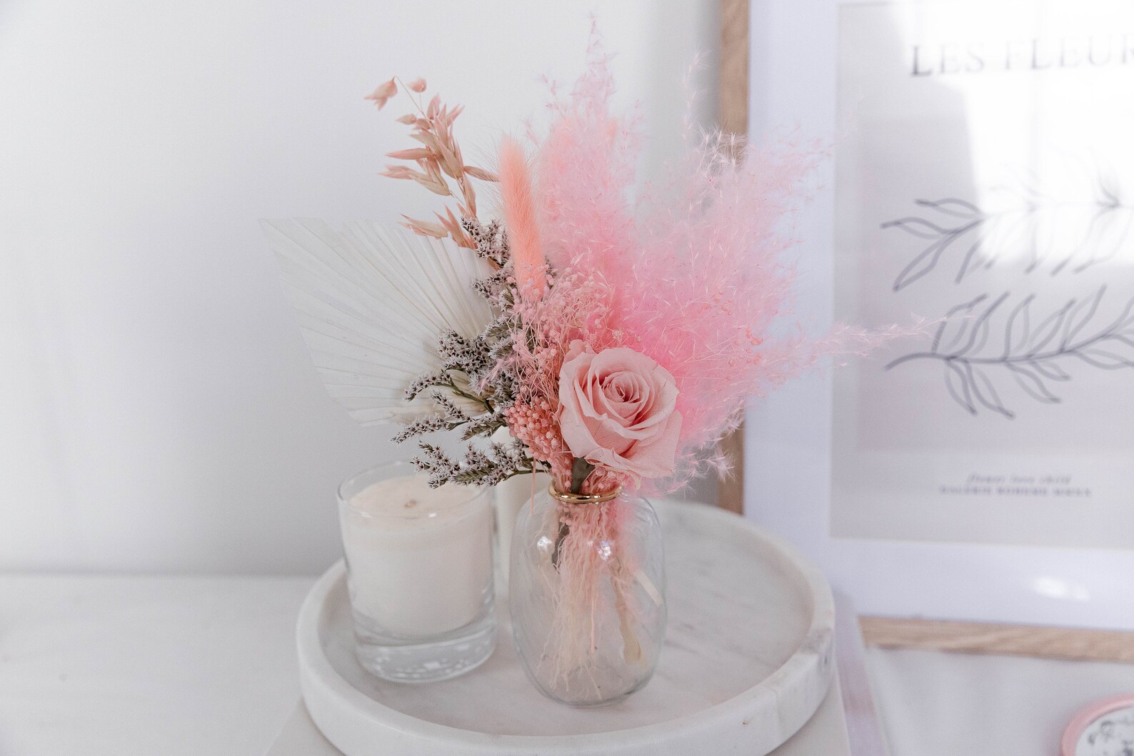 Preserved Eternal Rose Floral Vase Arrangement / Palm Spear | Etsy