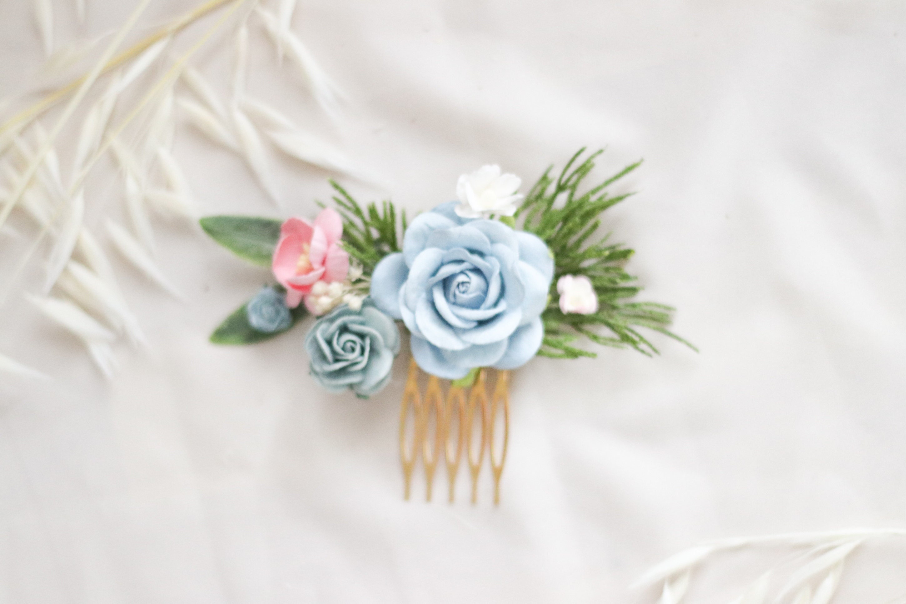 Flower Hair Comb / Blue Mulberry Paper Rose Wedding Comb - Etsy