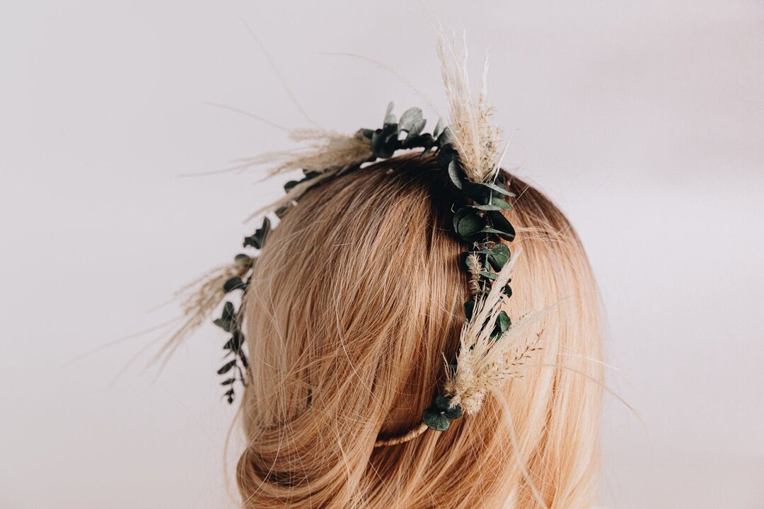 Pampas Grass & Real Preserved Eucalyptus Crown, Greenery Crown, Leaf ...