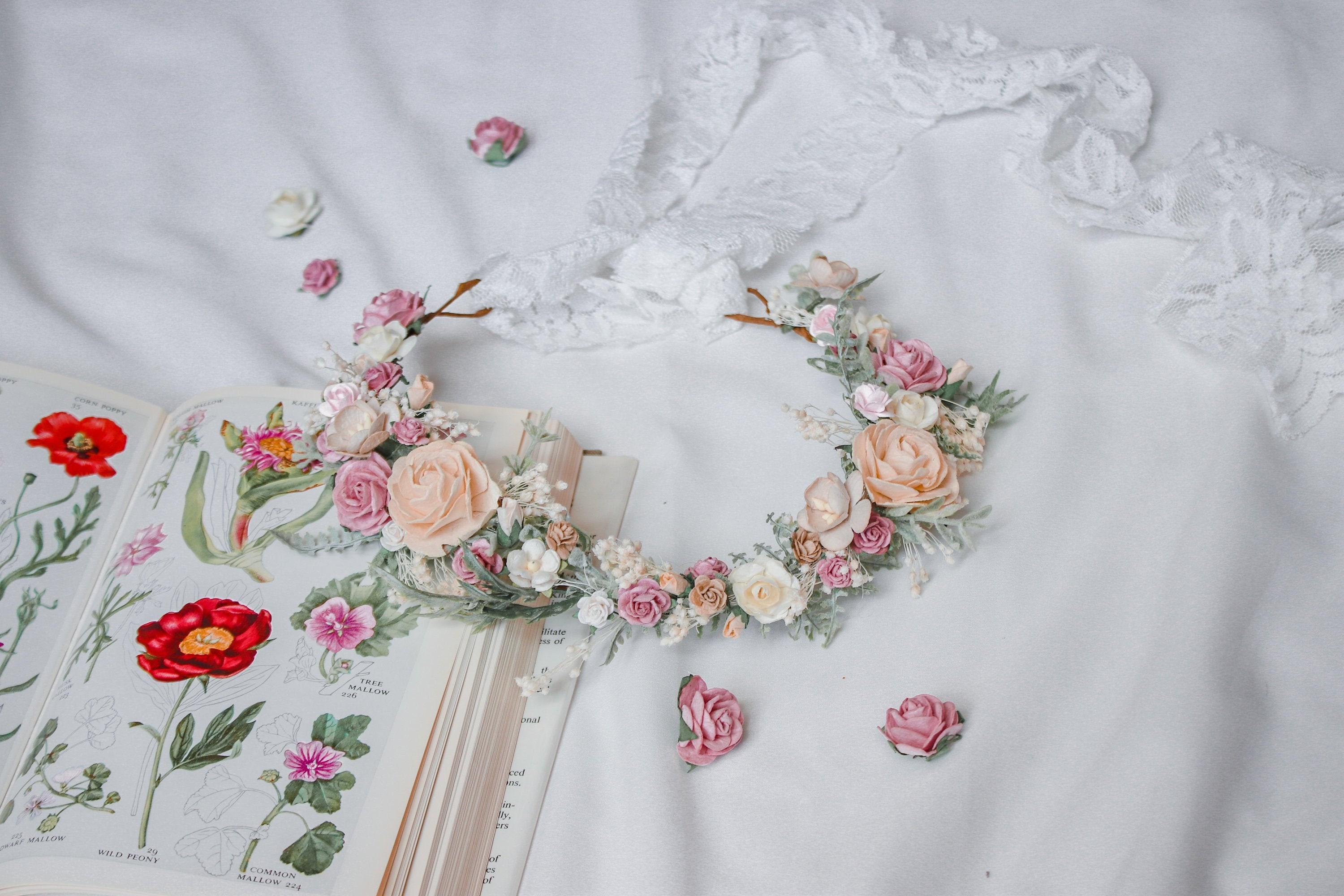 Pastel Pink Dainty Flower Crown Lace Fabric Ribbon Mullberry - Etsy UK