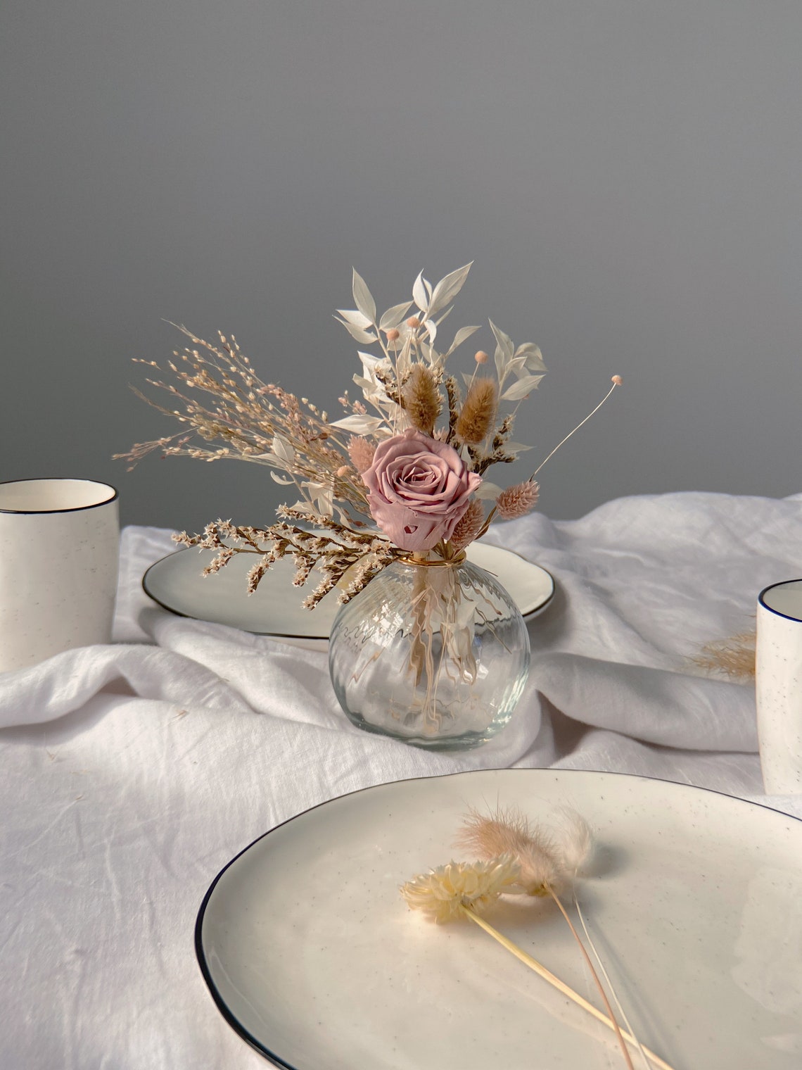 Preserved Eternal Rose Floral Vase Arrangment / Bleached | Etsy