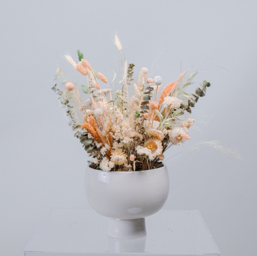 Sage & Peach Wildflowers Loose Flowers Centerpiece and Vase Arrangement ...