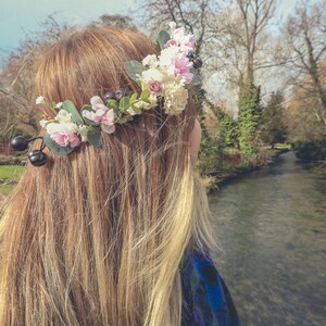 Pink Cherry Blossom Crown, Wedding Crown, Lush Tropical Crown, Rustic ...