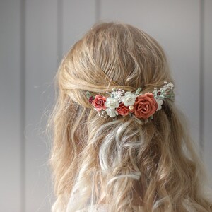 Red, Burgundy White Mulberry Paper Rose Wedding Comb, Boho Bridal Comb ...