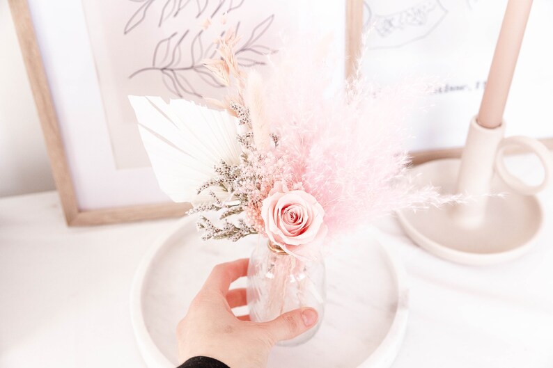 Preserved Eternal Rose Floral Vase Arrangement / Palm Spear - Etsy