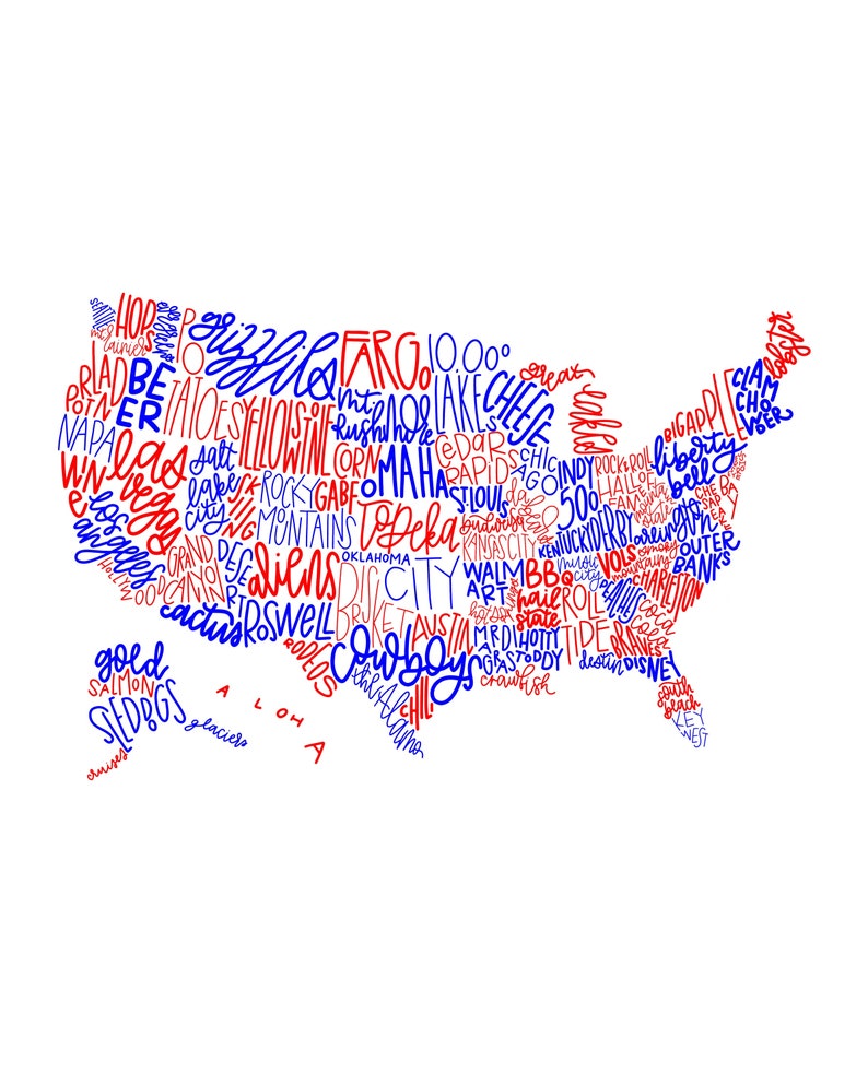USA 50 States Map Word Cloud - Digital Download, Home Decor, Art Print ...