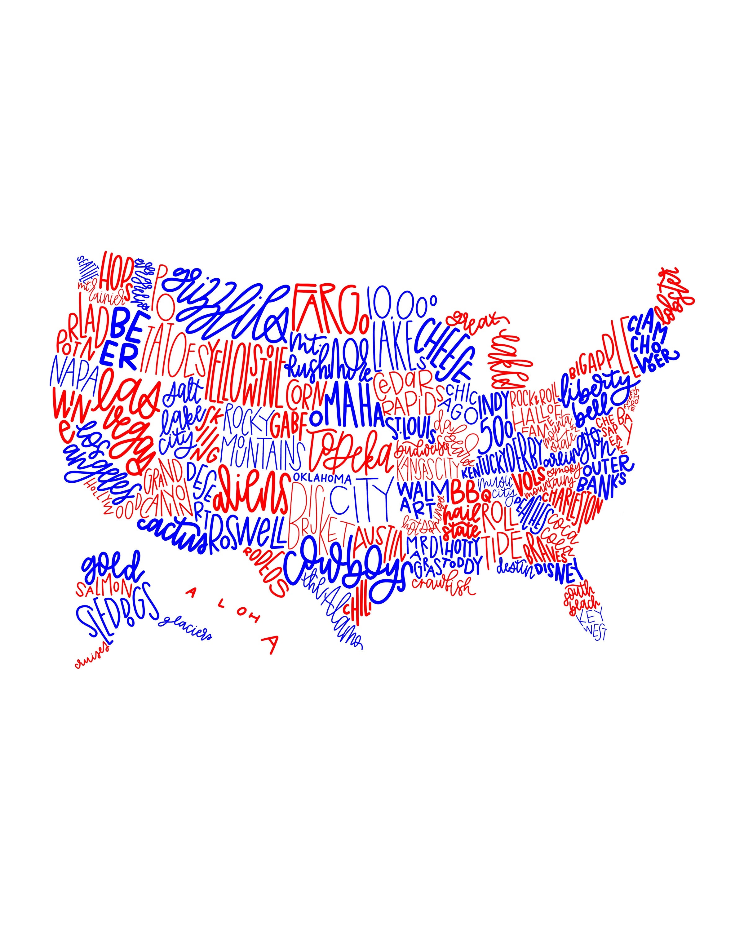 USA 50 States Map Word Cloud - Digital Download, Home Decor, Art Print ...