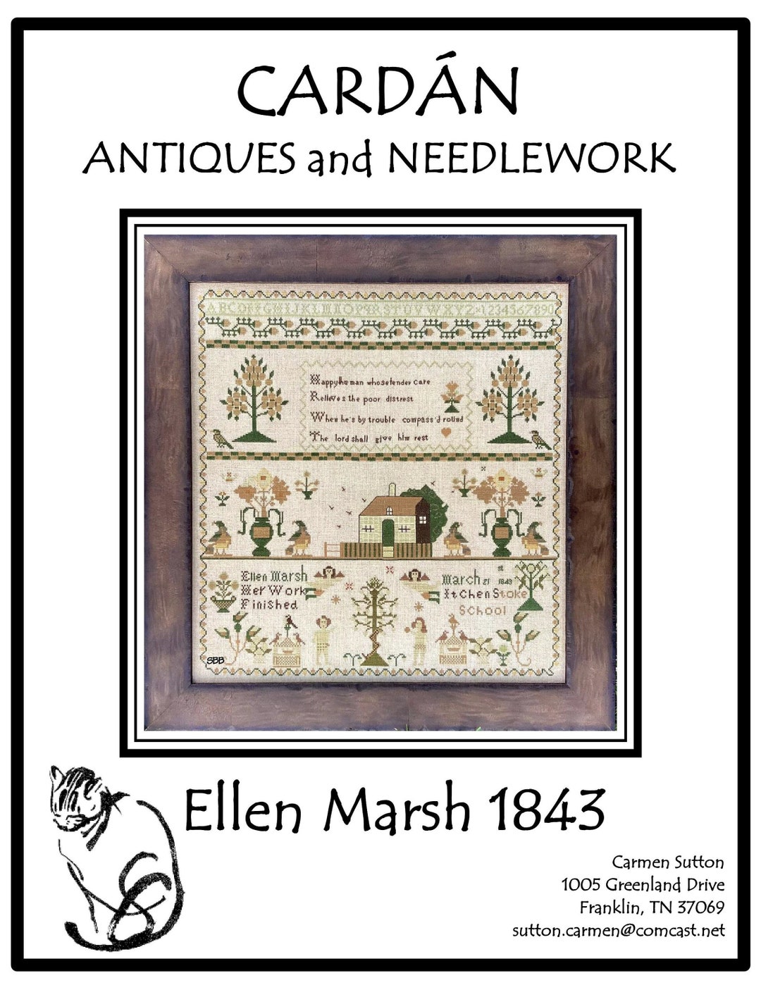 Cardan Antiques and Needlework - Ellen Marsh 1843 - Antique Sampler ...