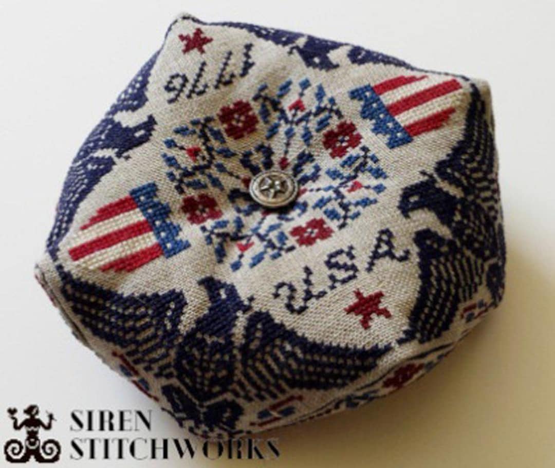 Siren Stitchworks - Patriotic Biscornu - Original Design by Tara Kolden - Etsy