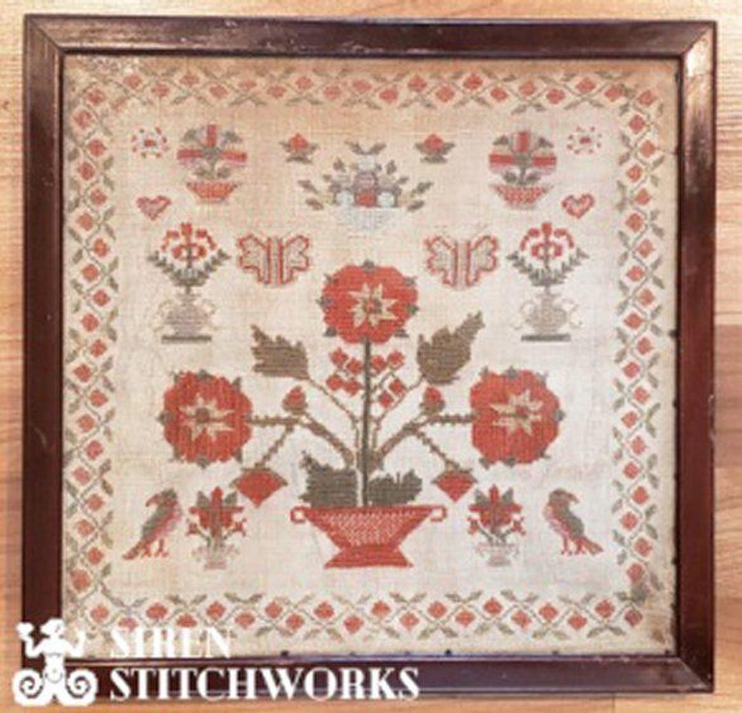 Siren Stitchworks - the Rose Basket Sampler - Antique Sampler Reproduction Design by Tara Kolden ...