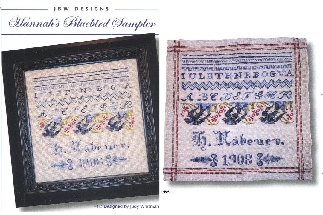 JBW Designs - #435 Hannah's Bluebird Sampler - Antique Sampler ...