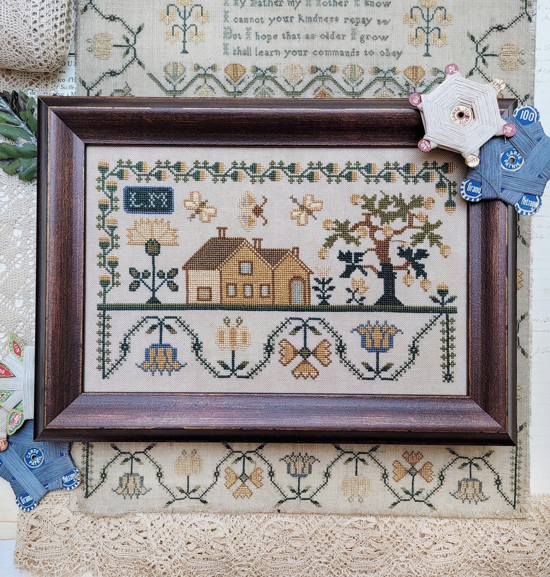 Hello From Liz Mathews - Golden Sampler Fragment - Antique Sampler ...