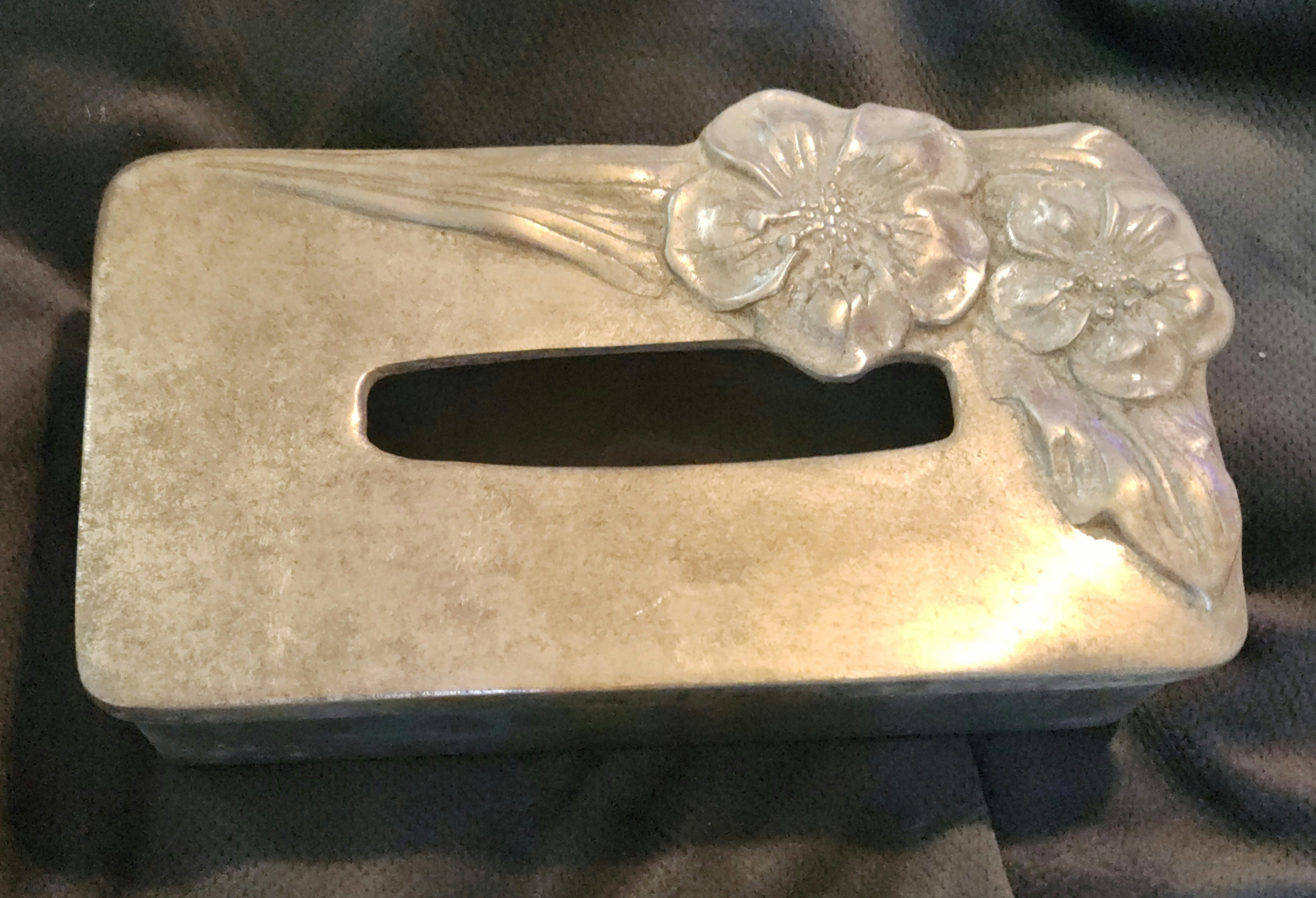 Mid Century Cast Aluminum Tissue Box Cover With Floral Dogwood Design ...