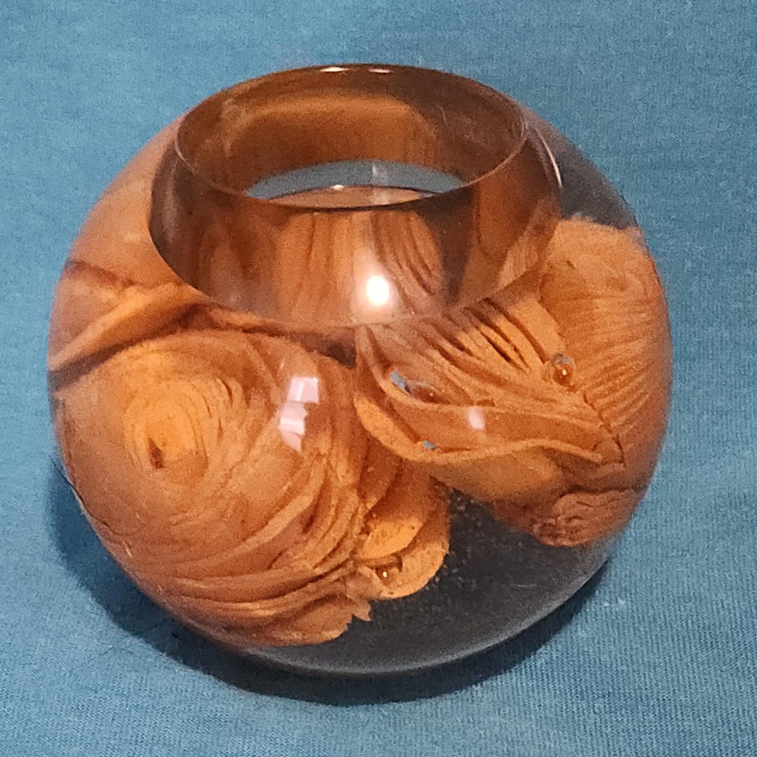 Mid Century Lucite Sphere Votive Holder With Peach Dried or Silk ...